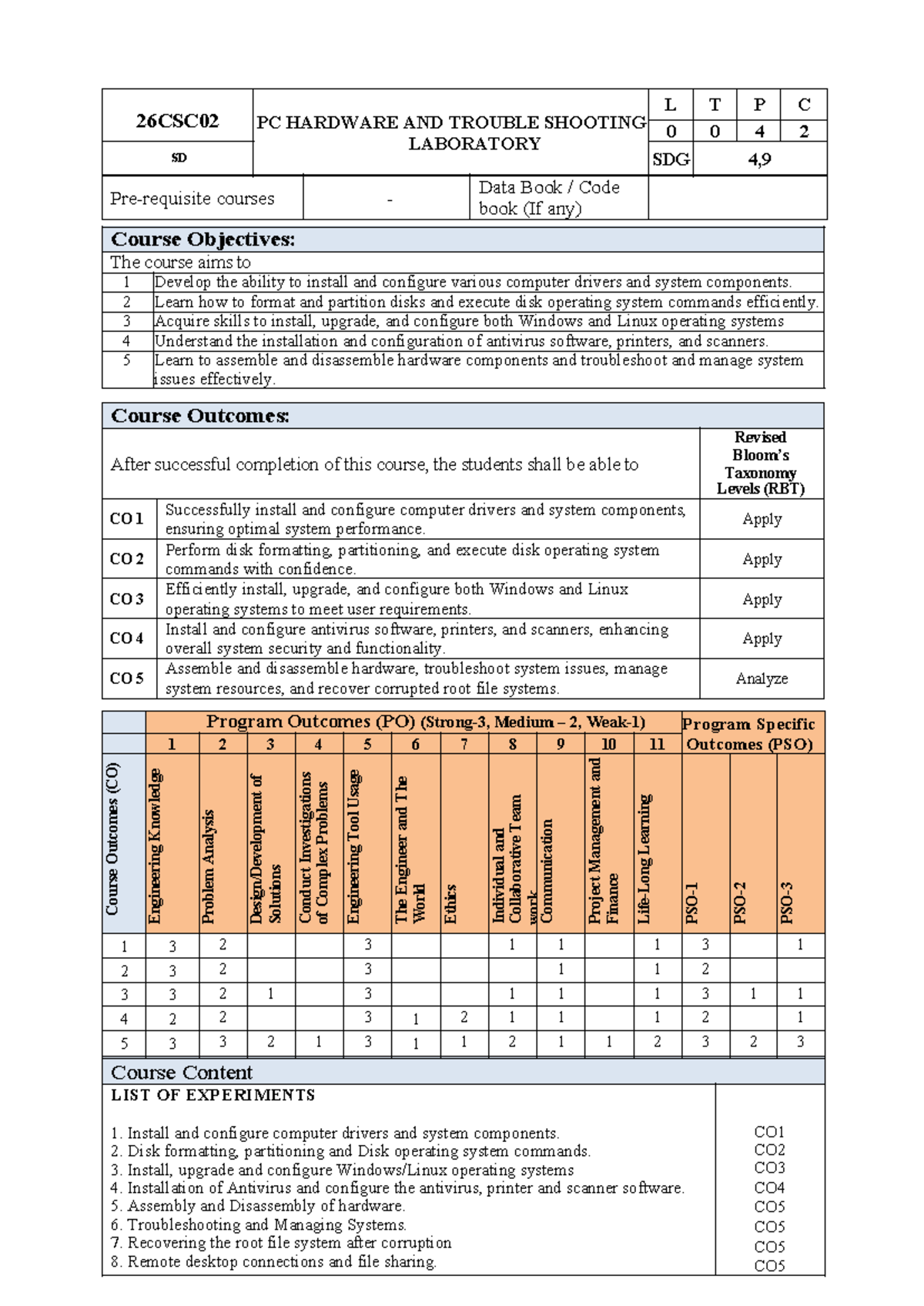 26CSC02 PC Hardware & Troubleshooting Lab Experiments Guide - Studocu