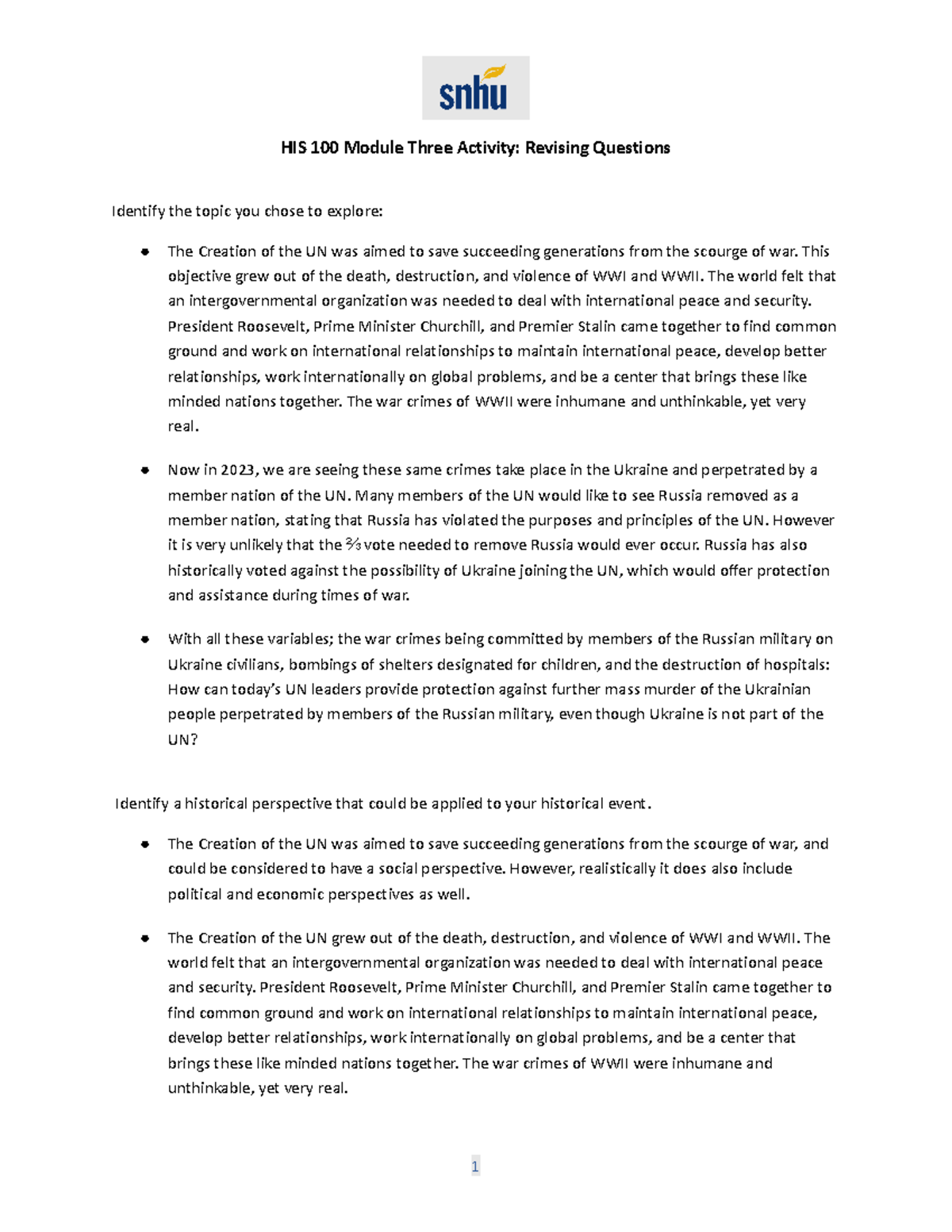 HIS 100 Module Three Activity Revising Questions Template - HIS 100 ...