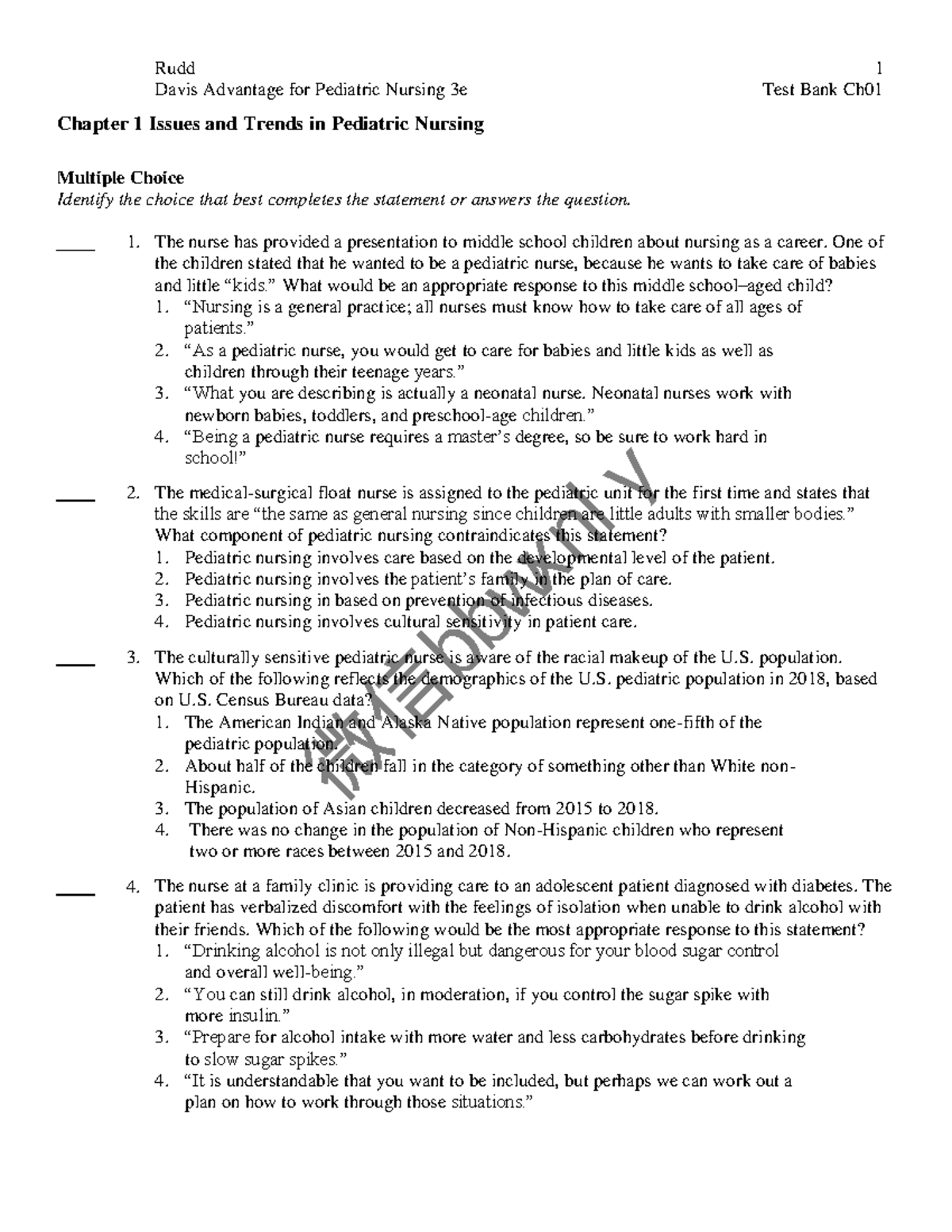 Test bank pediatric nursing critical components of nursing care 3rd ...