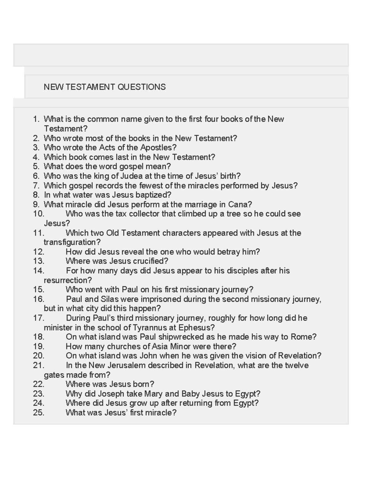 Bible Quiz Bee - New & Old Testament Questions (Bible Quiz) - Studocu