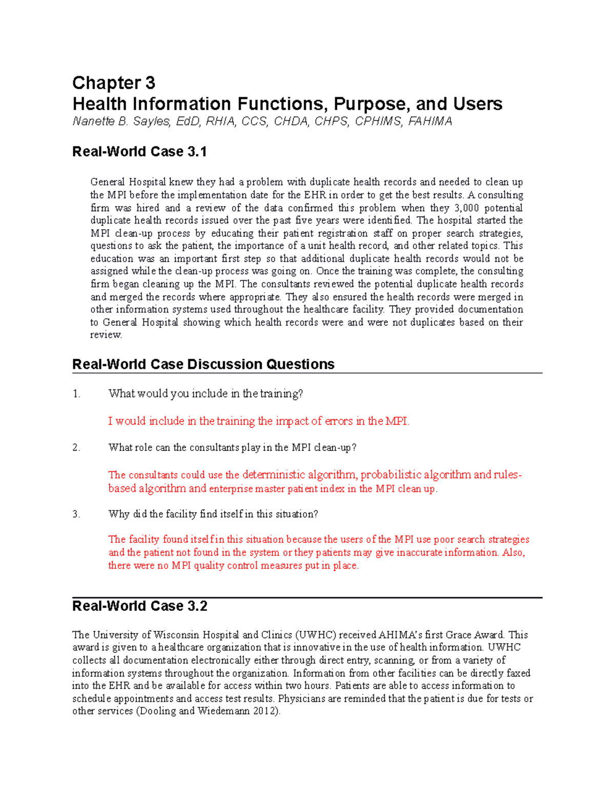 Ch 03 SW - Health Information Functions & Users Overview - Studocu