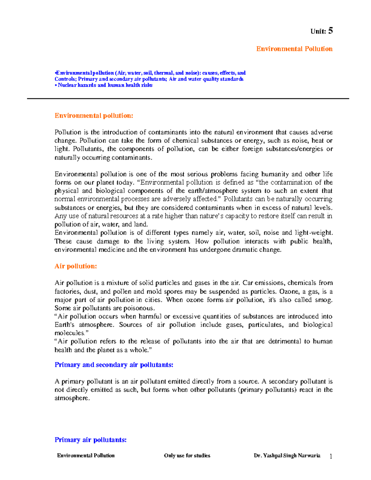 Pollution Types: Impact and Controls in Environmental Law (ENV 101 ...