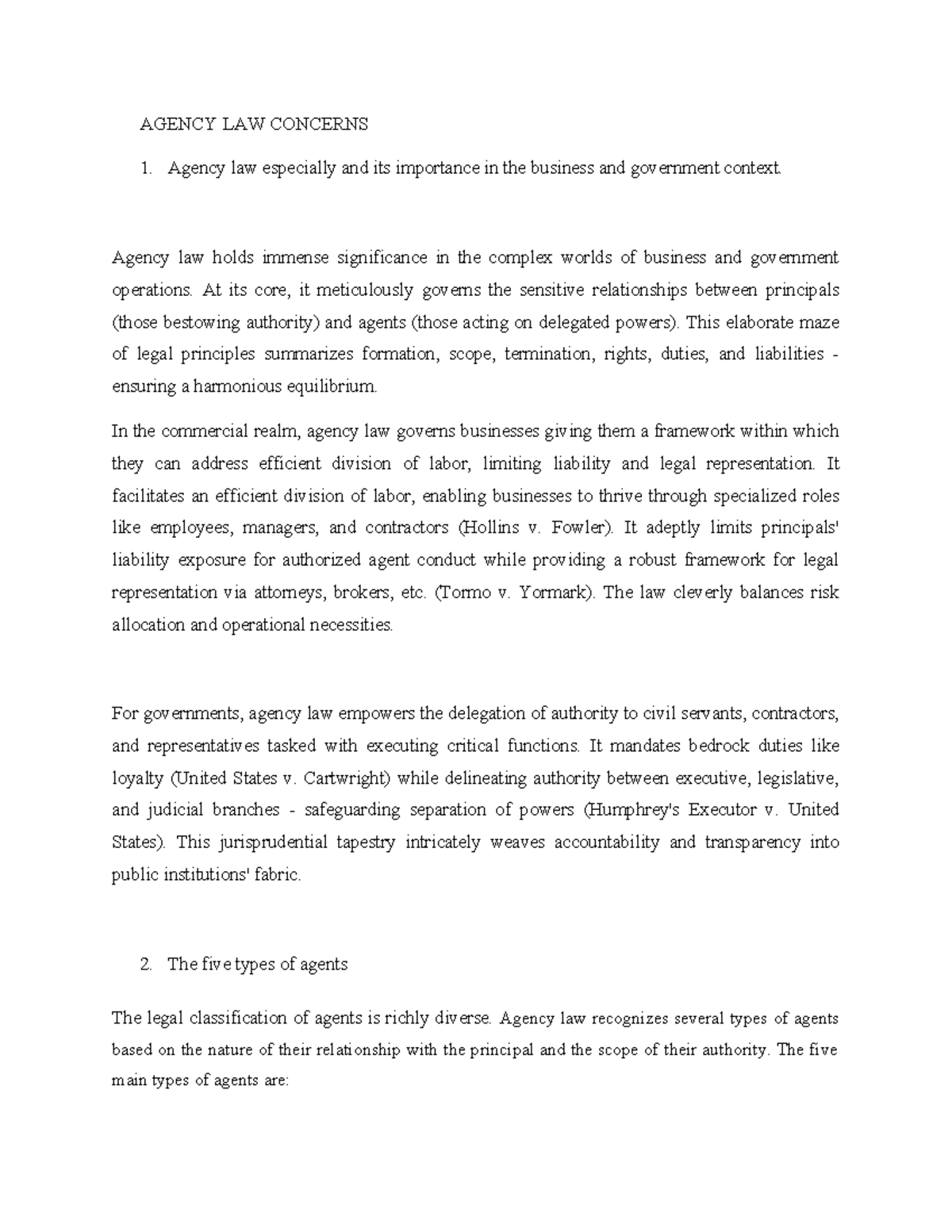 Agency Law Concerns: Understanding Legal Frameworks and Classifications ...