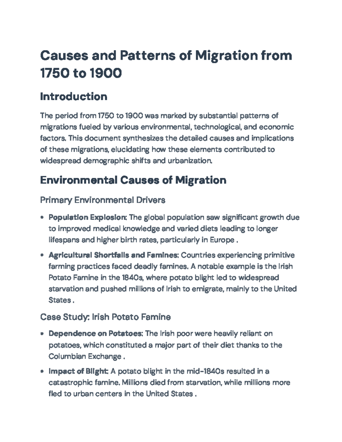 Migration Trends and Causes: 1750-1900 Analysis - Causes and Patterns ...