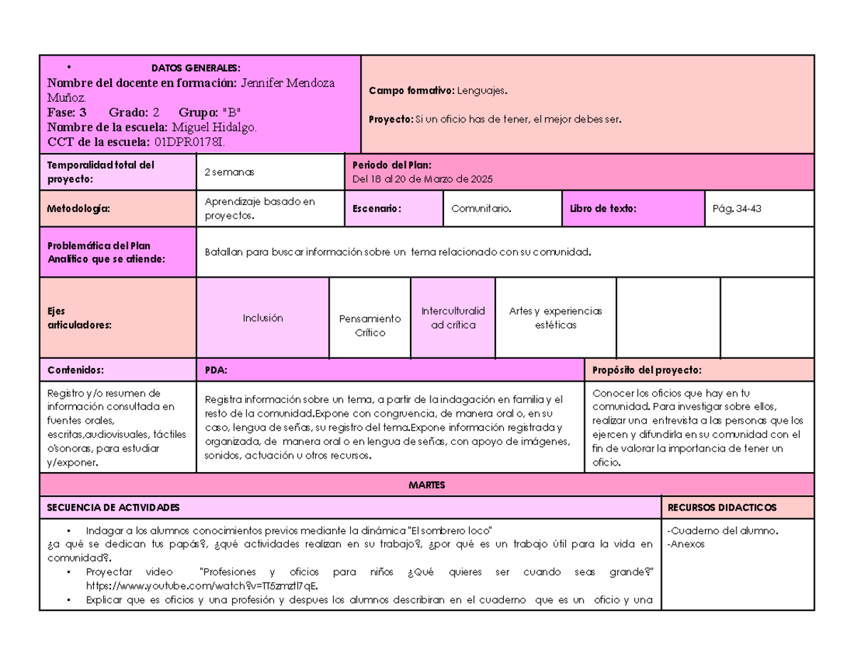 Proyecto De Aula Si Un Oficio Has De Tener El Mejor Debe Ser 2do