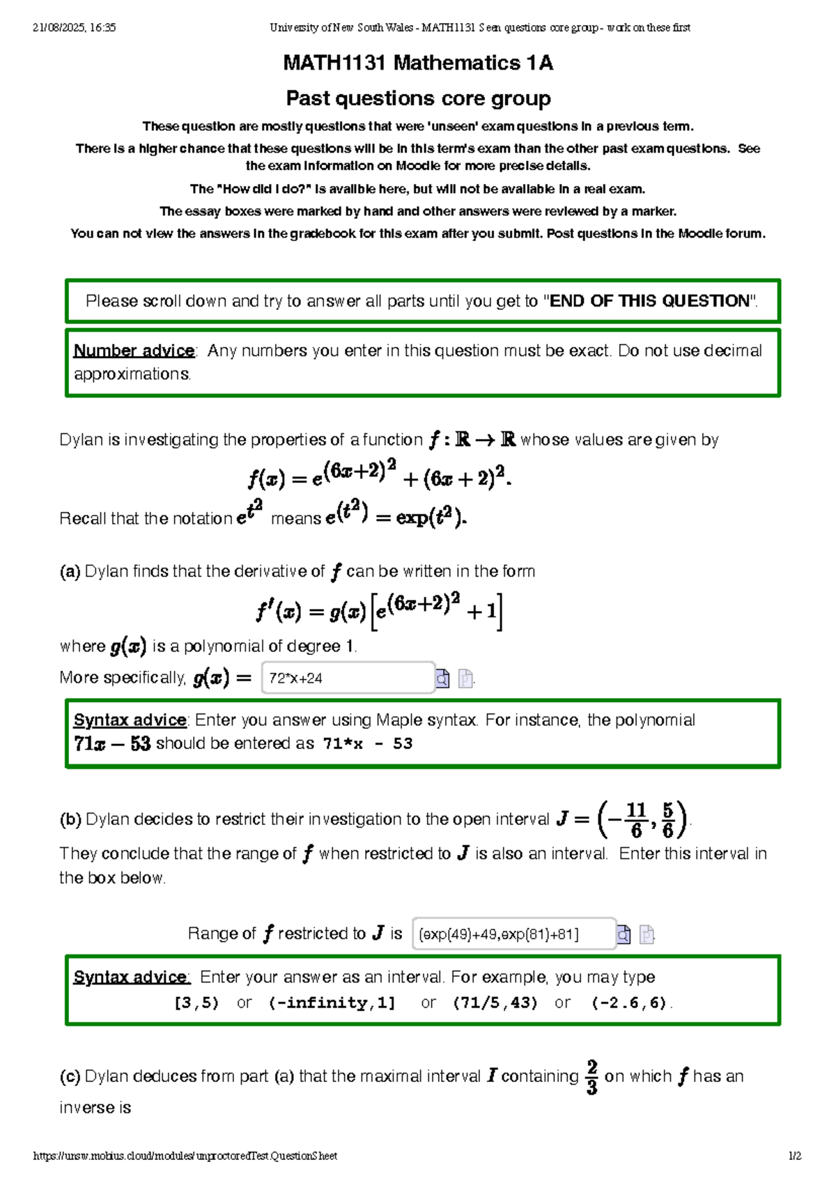 MATH1131 Seen Questions for Core Group Work - Past Exam Insights - Studocu