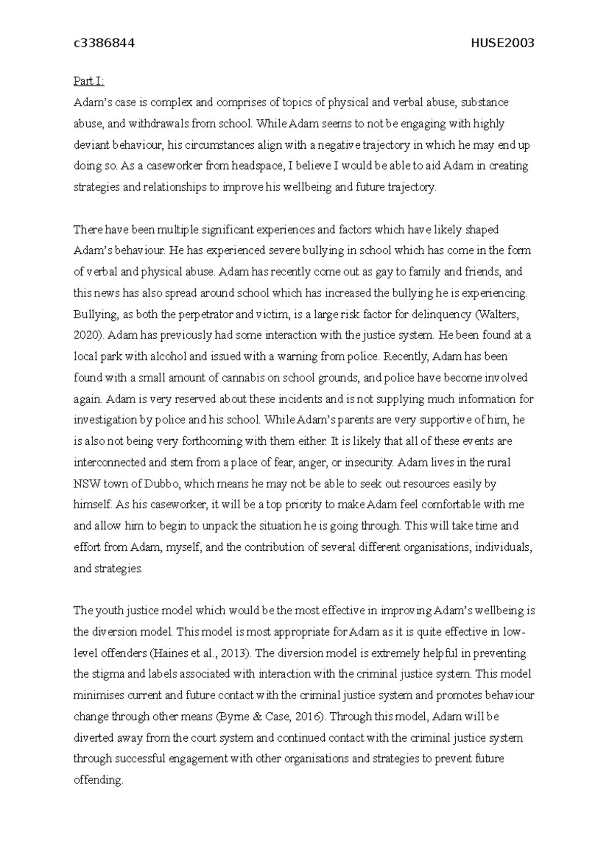 HUSE2003 Case Plan for Adam: Addressing Bullying and Substance Use ...