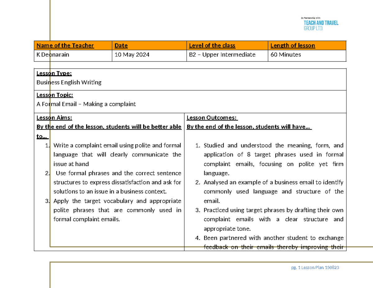 B2 Business English Writing Lesson: Crafting Formal Complaint Emails ...