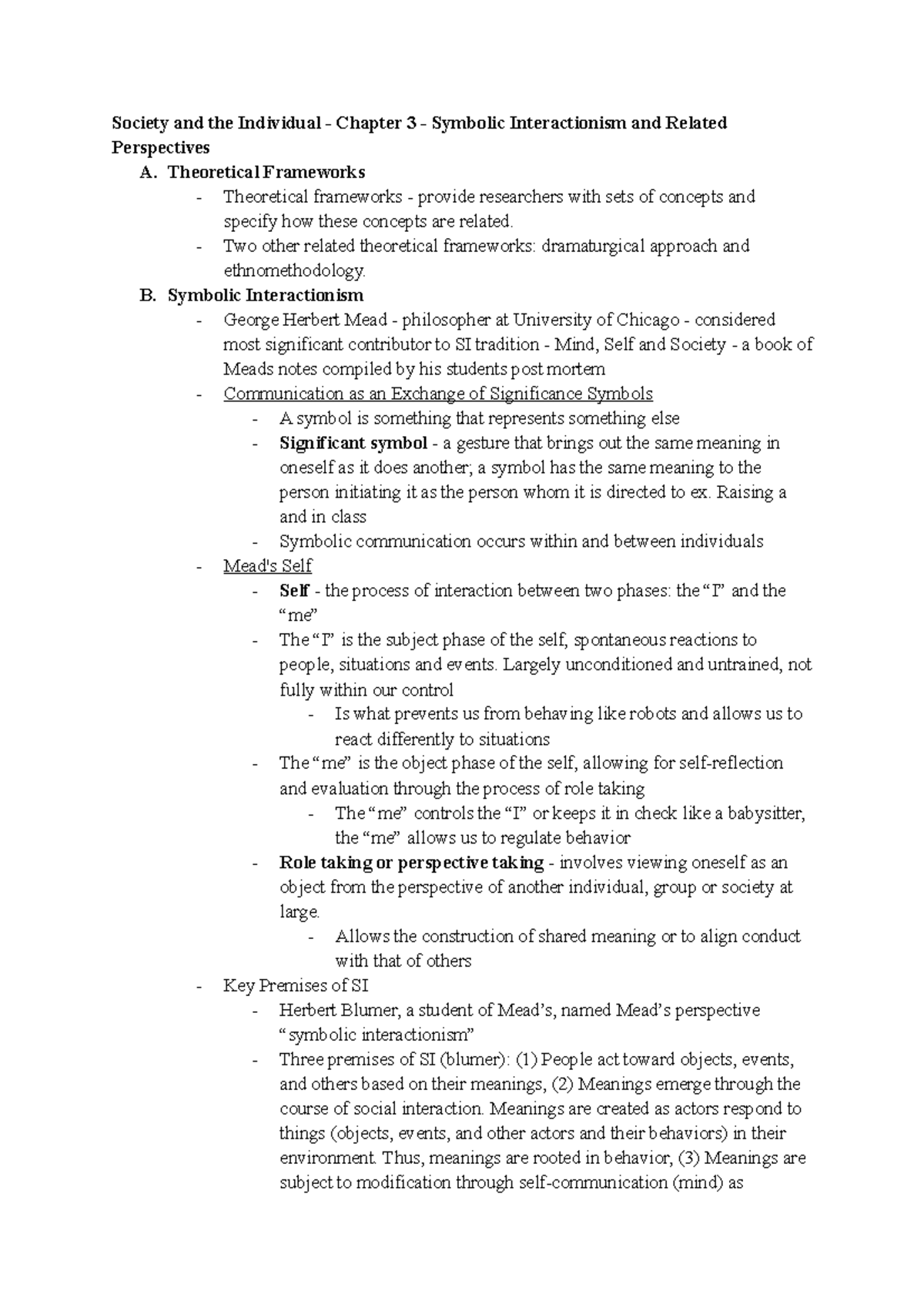 Society and the Individual - Chapter 3 - Symbolic Interactionism and ...