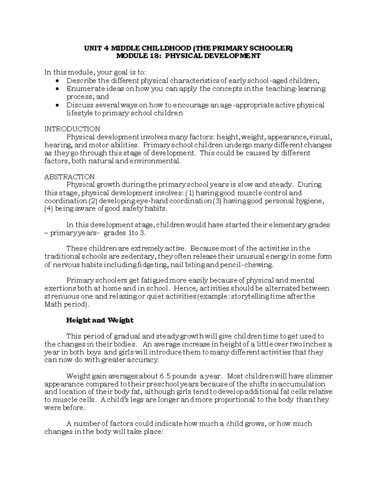 Middle Childhood Development: Units 18-20 Overview (PSY-101) - Studocu