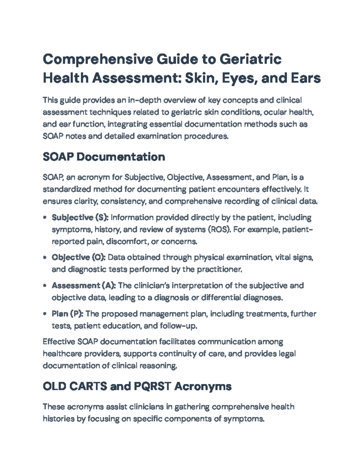 Geriatric Health Assessment Guide: Skin, Eyes, Ears Overview - Studocu