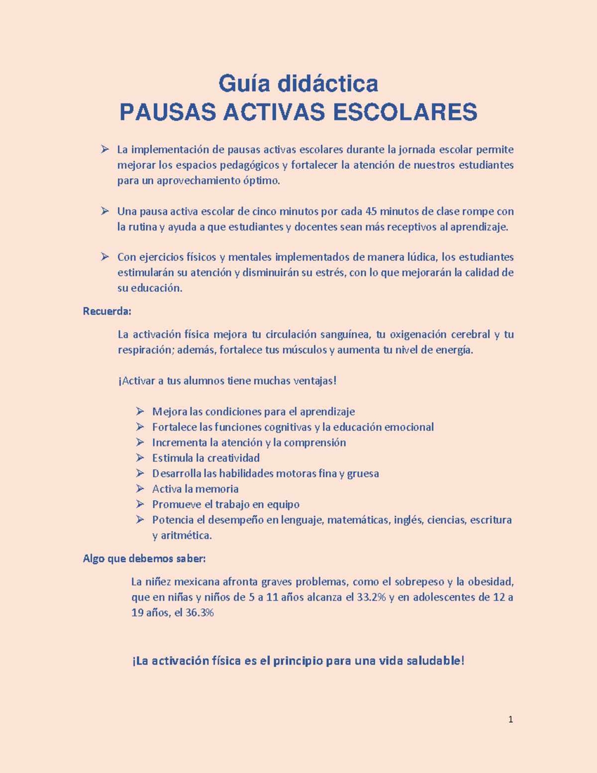 Guía Didáctica: Pausas Activas Escolares para Mejorar el Aprendizaje ...