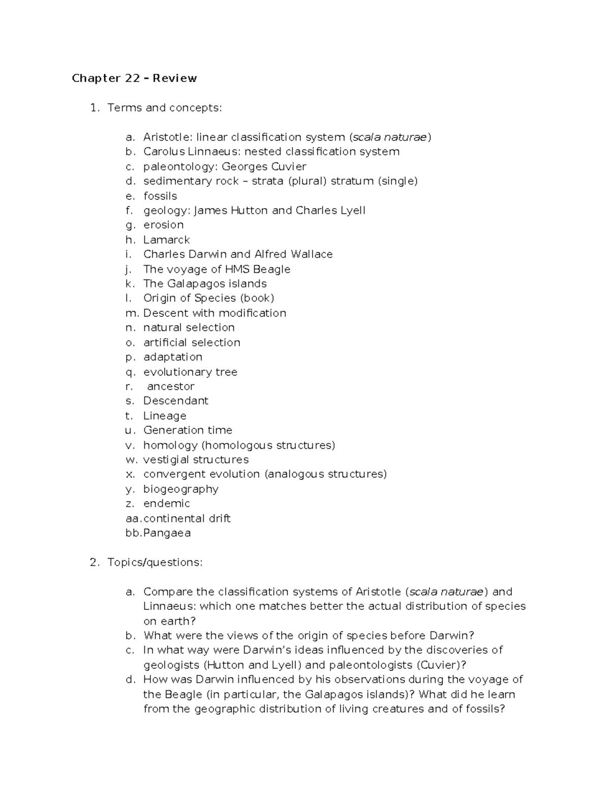 Chapter 22 Review: Evolutionary Concepts of Darwin & Linnaeus - Studocu