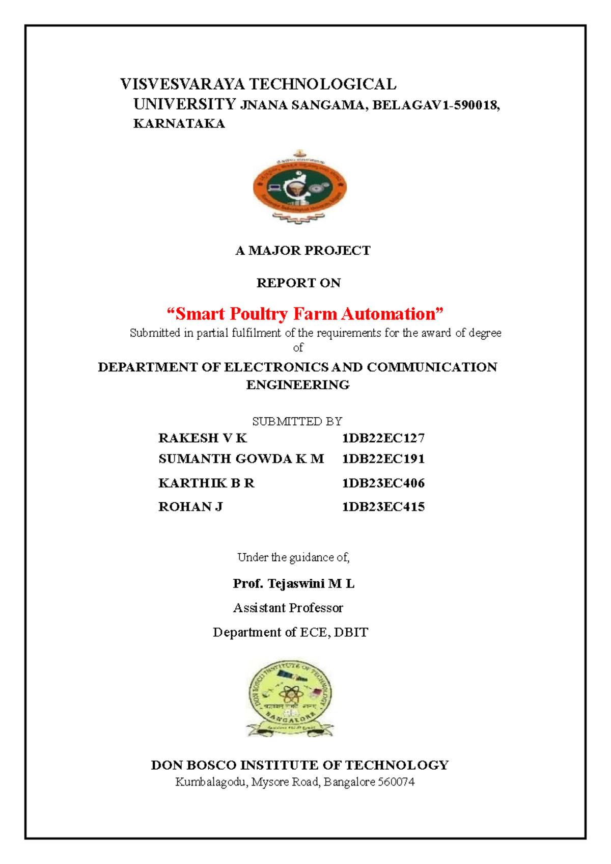 Smart Poultry Farm Automation Project Report BEC786 - Studocu