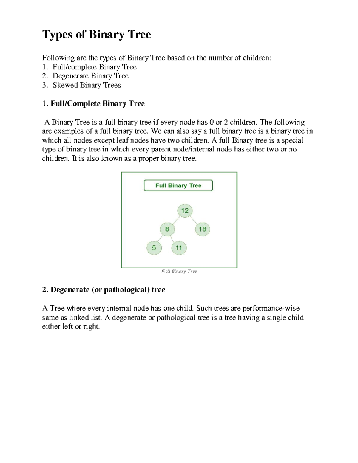 Types of Binary Trees: Full, Degenerate, and Skewed - Studocu
