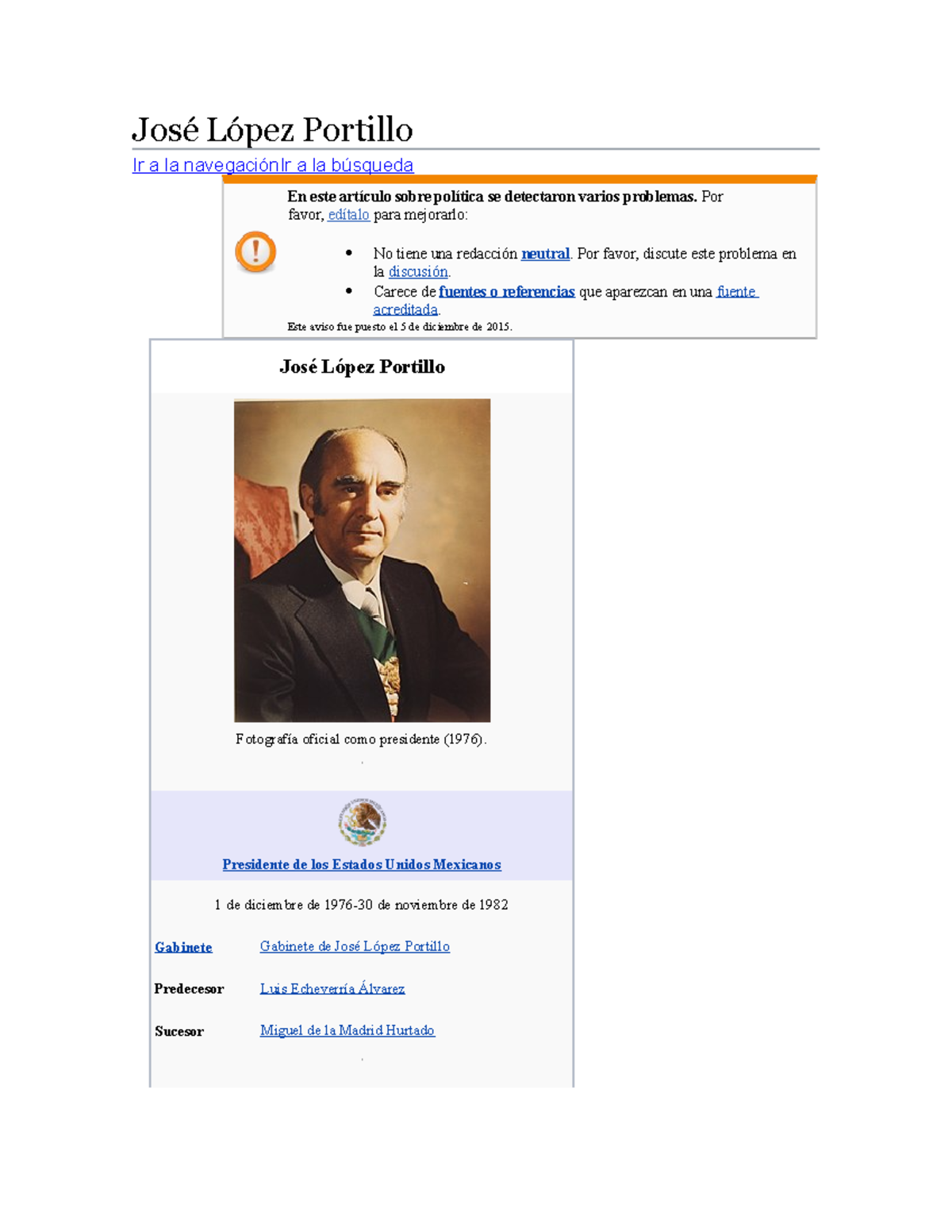 Biografía de José López Portillo: Presidente de México (1976-1982 ...