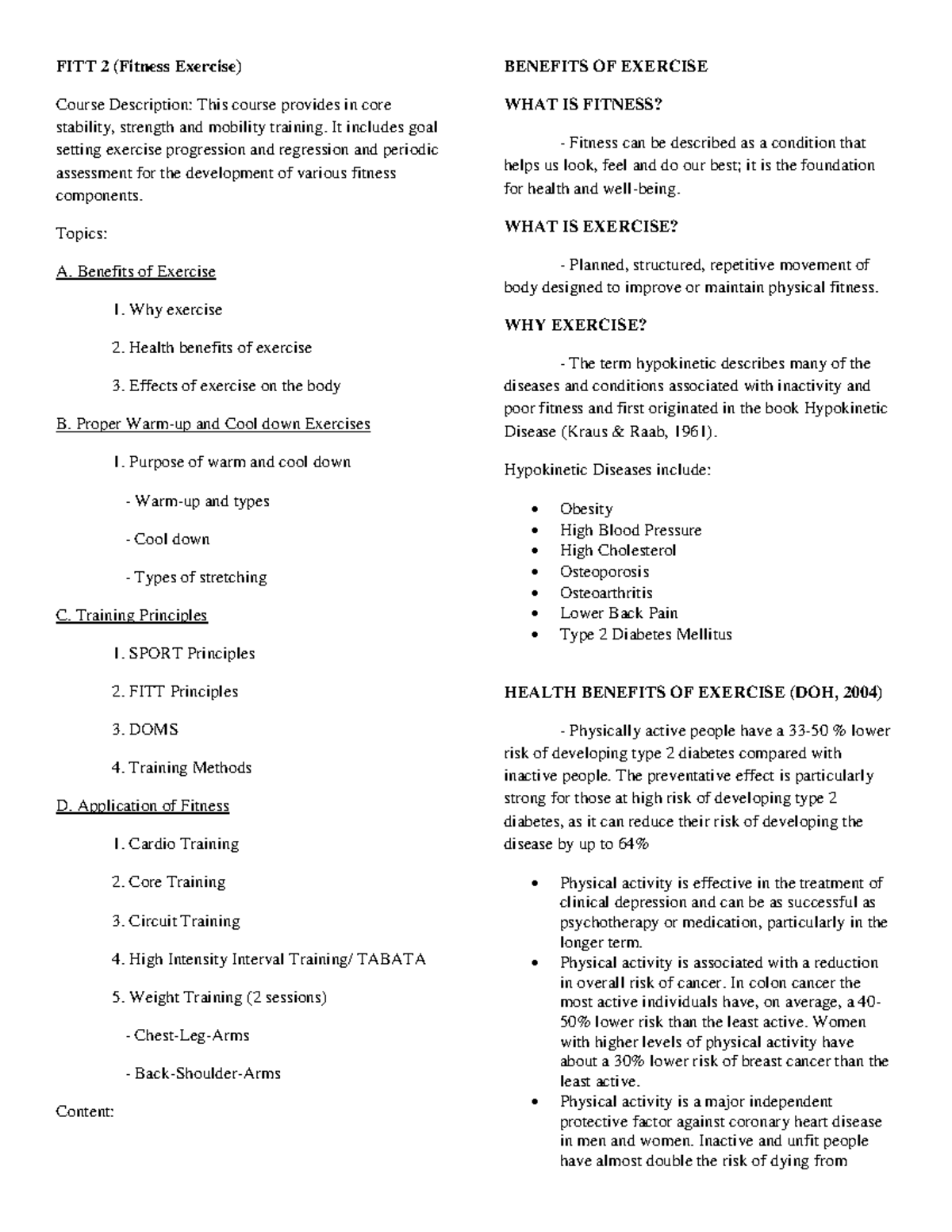 FITT 2: Comprehensive Guide on Fitness Principles and Benefits - Studocu