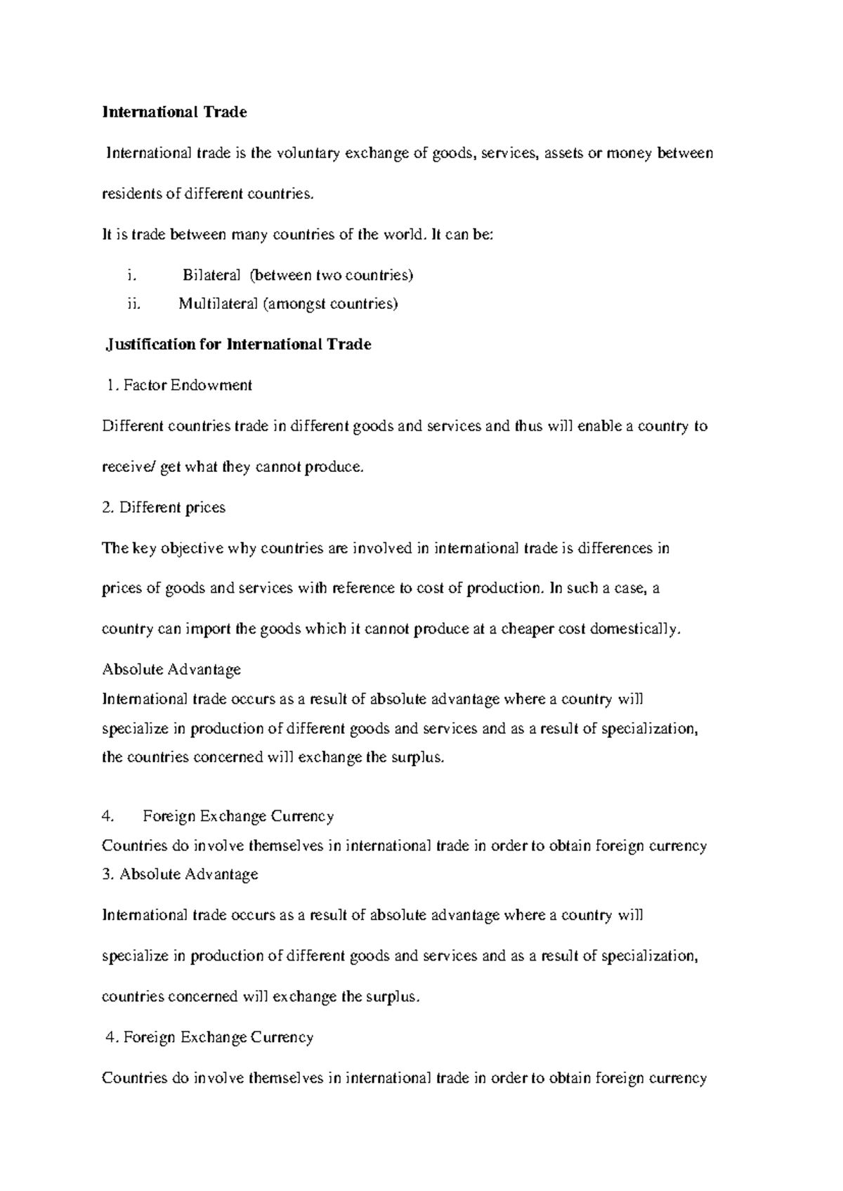 International Trade: First Semester Notes on Key Concepts and Theories ...