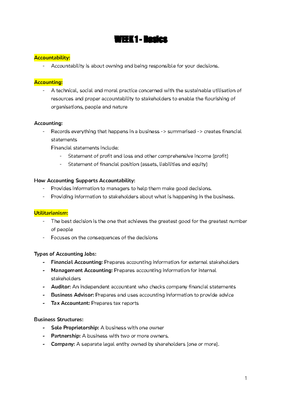 Accounting and Accountability 22108 Notes - WEEK 1 - Basics ...
