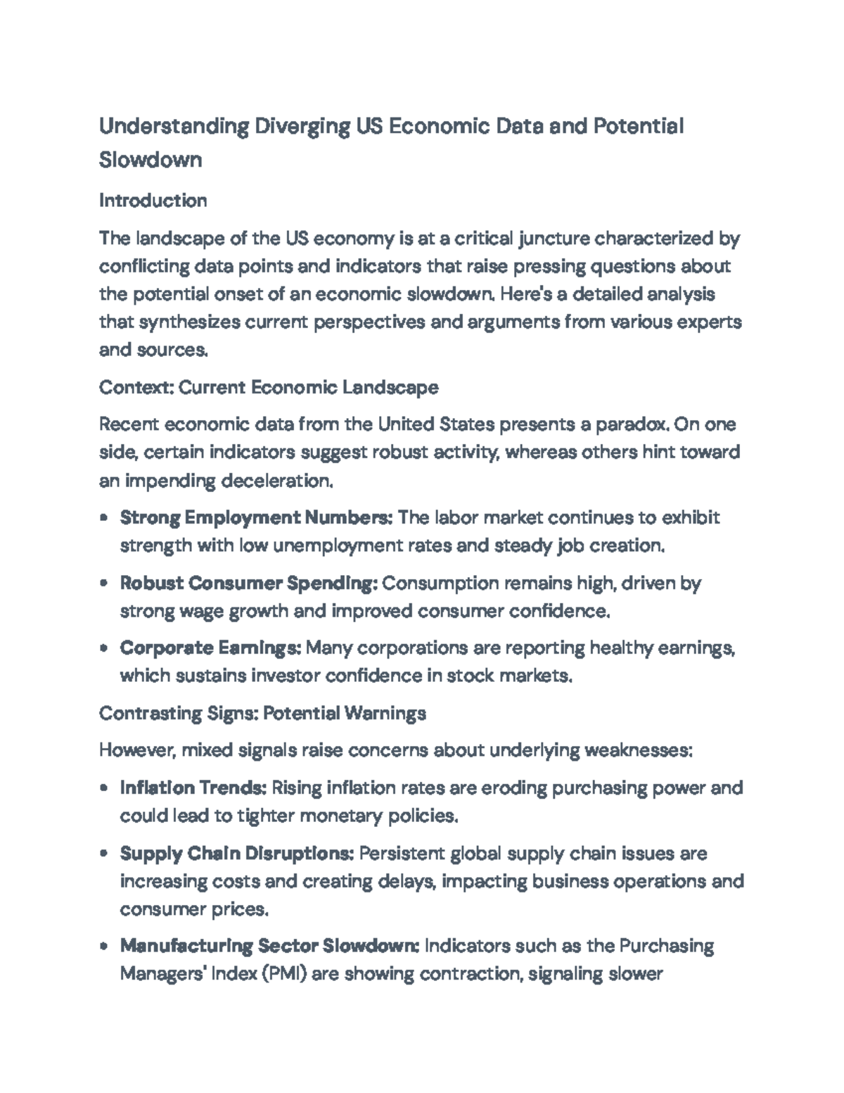 US Economic Outlook: Analyzing Diverging Indicators and Trends ...