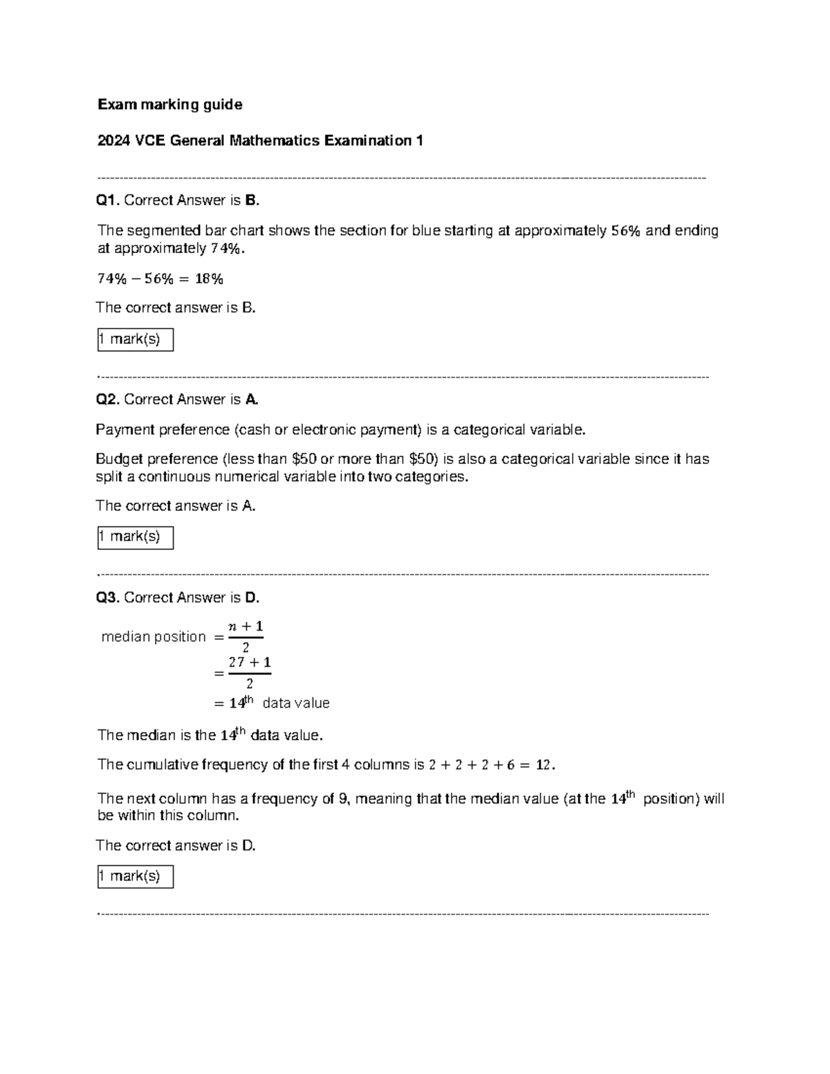 VCE General Mathematics Exam 2024: Marking Guide & Worked Answers - Studocu