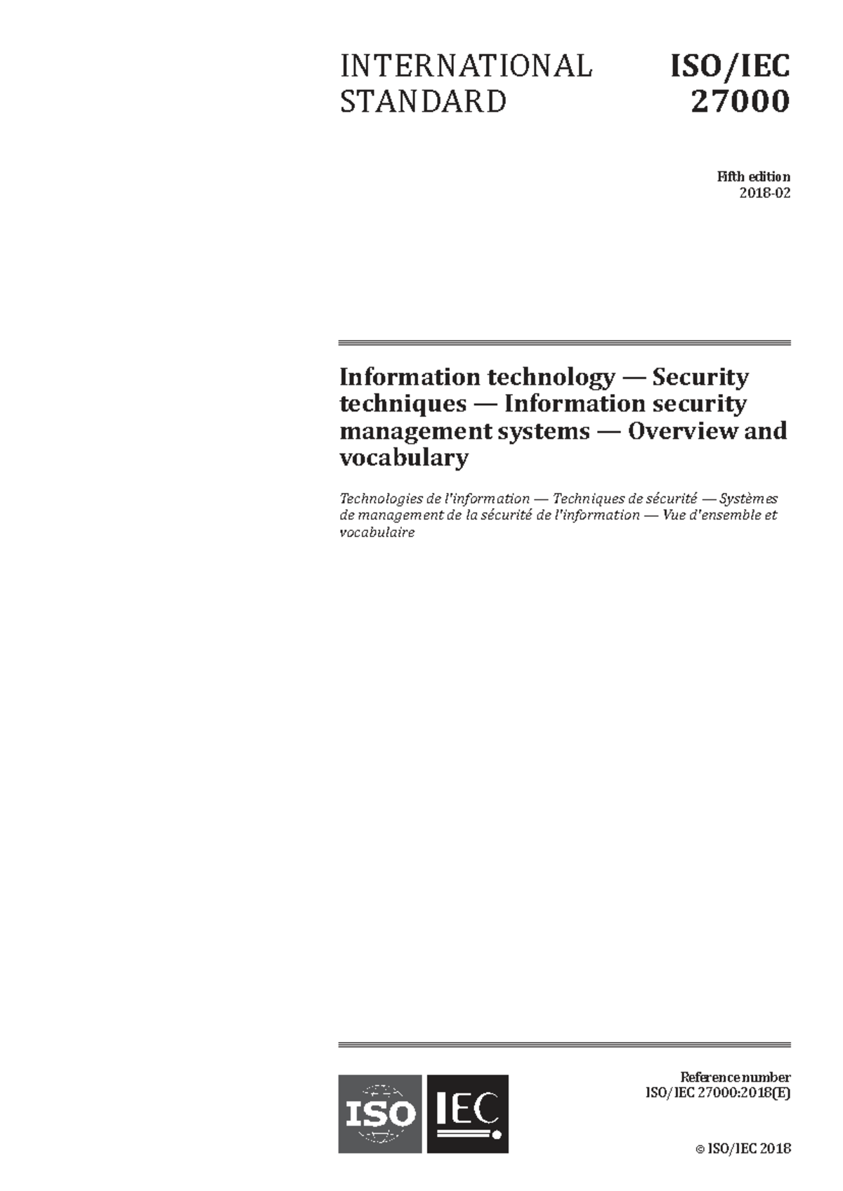 ISO/IEC 27000:2018 - Overview of Information Security Management ...