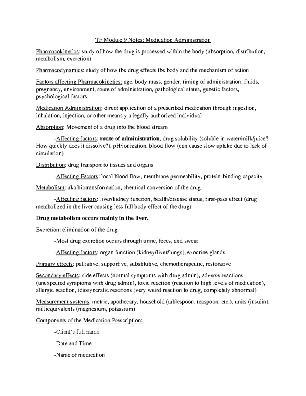 TF Module 9 Lecture Notes: Key Concepts in Medication Administration ...