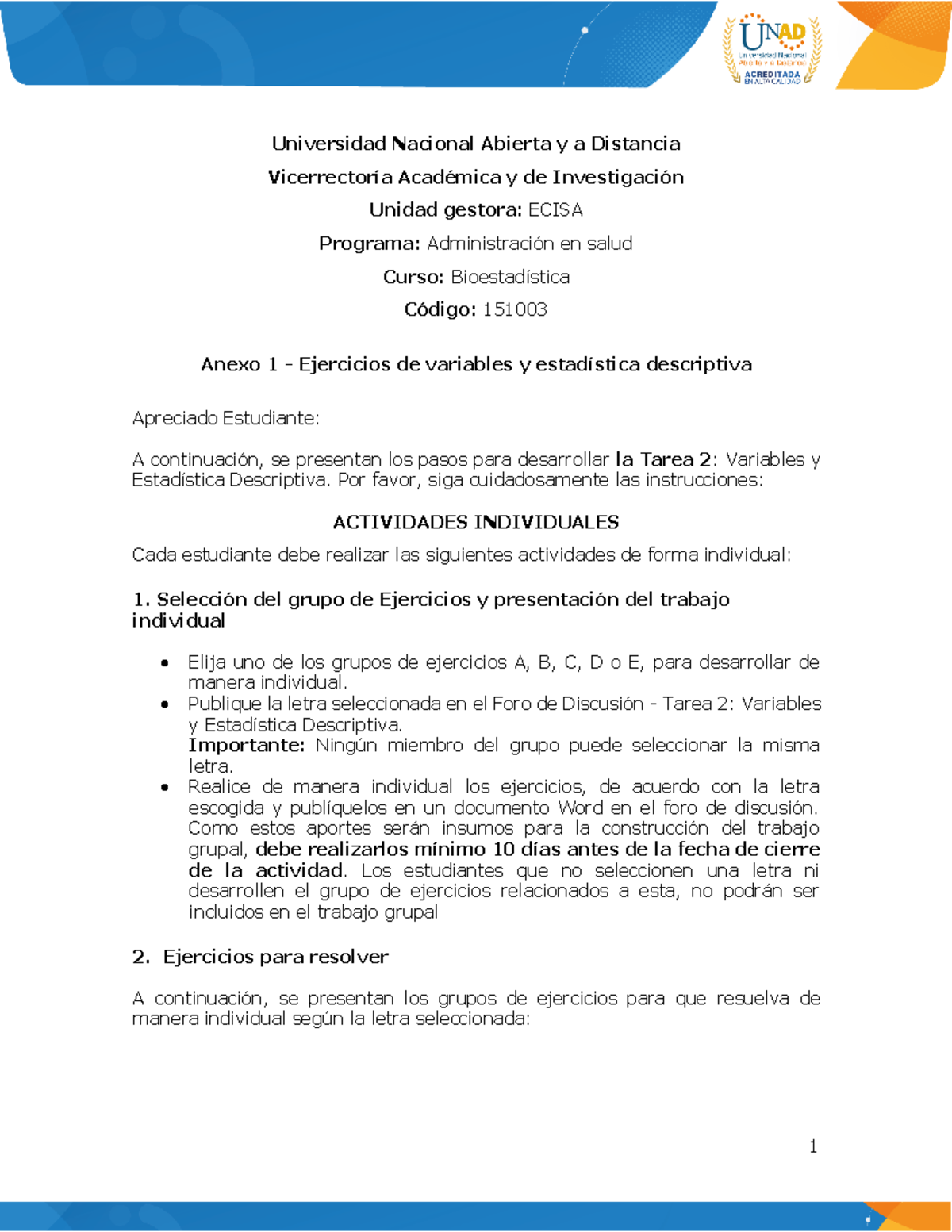 Ejercicios de Variables y Estadística Descriptiva - Bioestadística ...