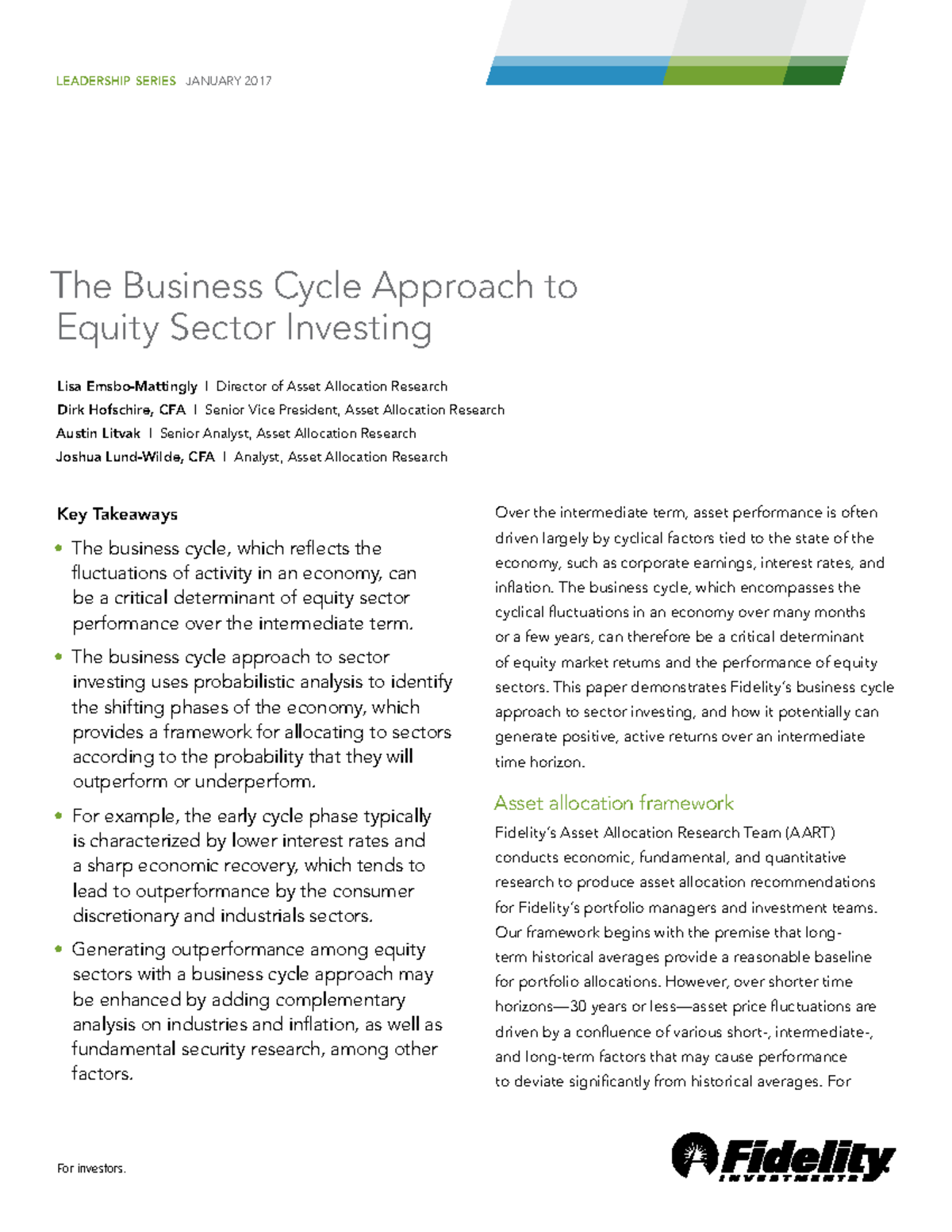 Business Cycle Sector Approach: Strategies for Equity Investing - Studocu