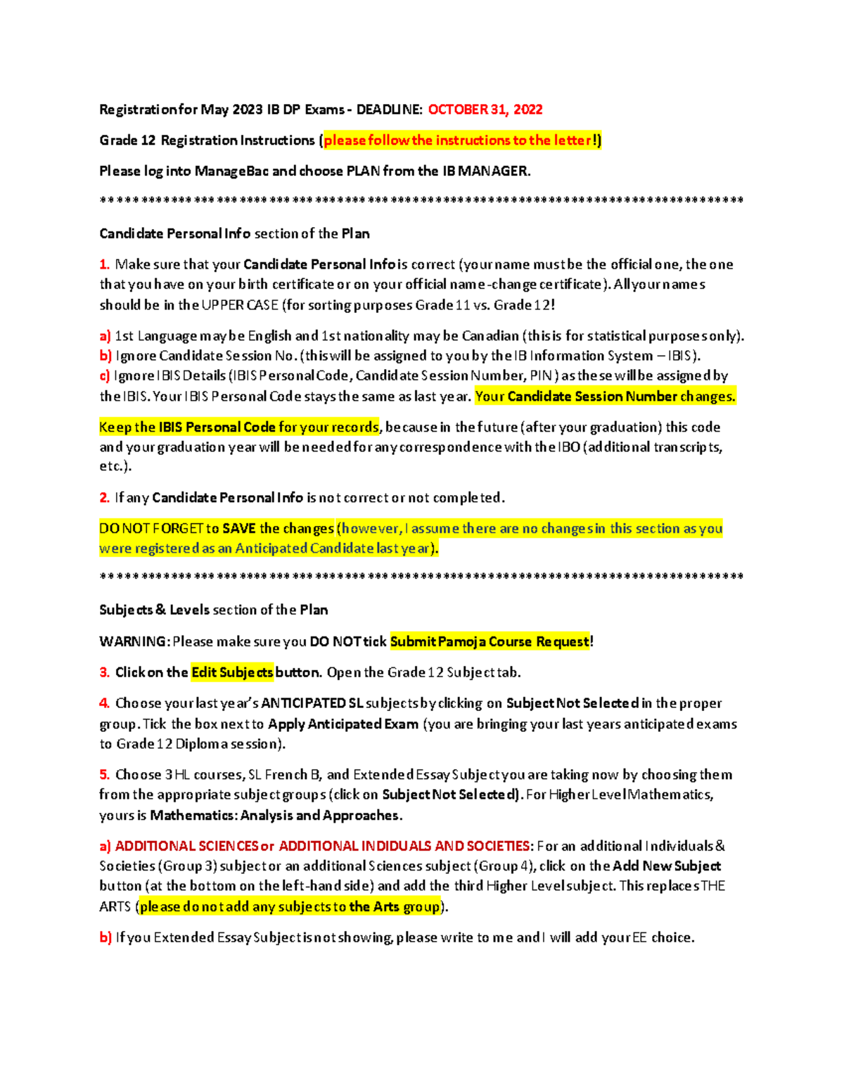 Grade 12-Registration for IB Exams-Manage Bac - Registration for May 20 ...