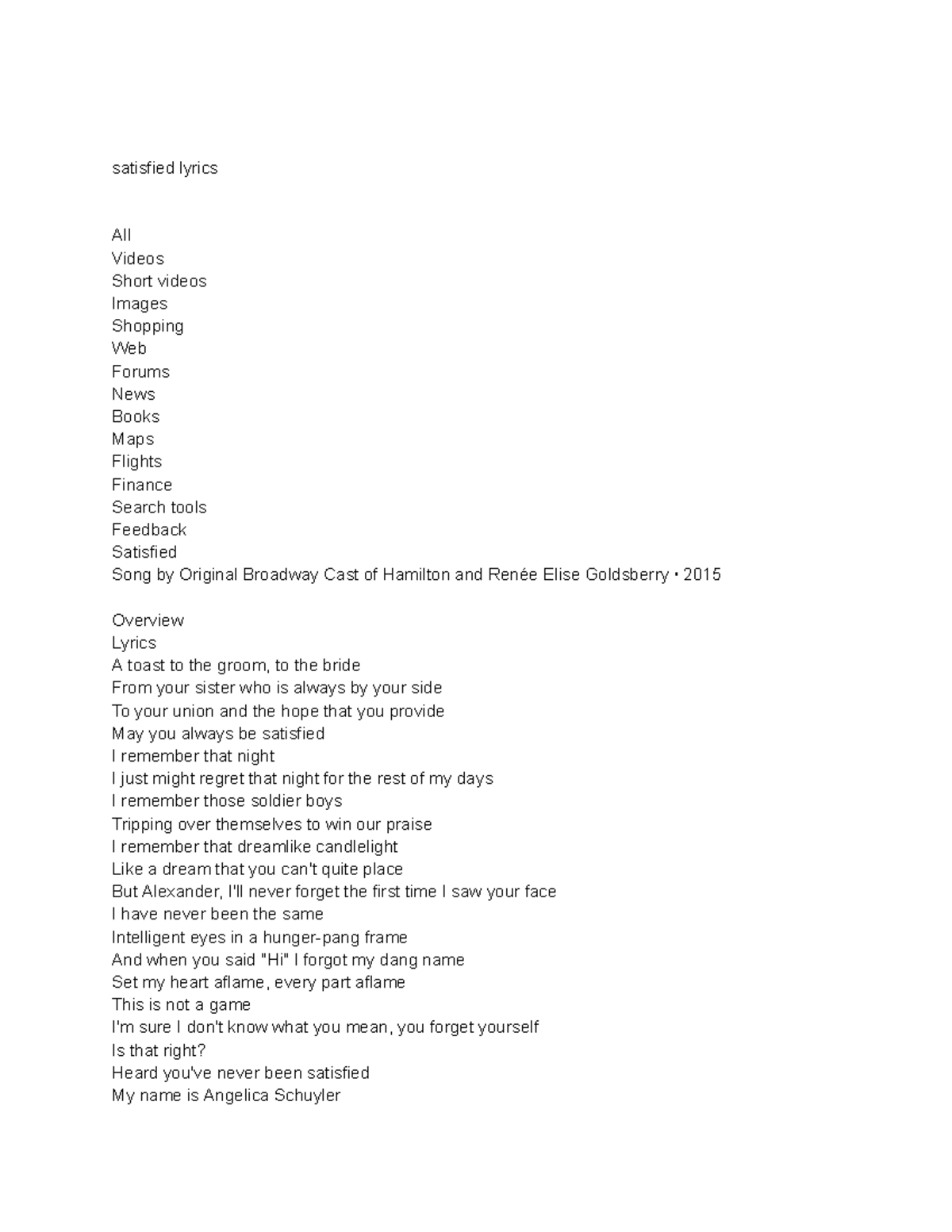 Hamilton: "Satisfied" Lyrics Analysis and Overview - Studocu