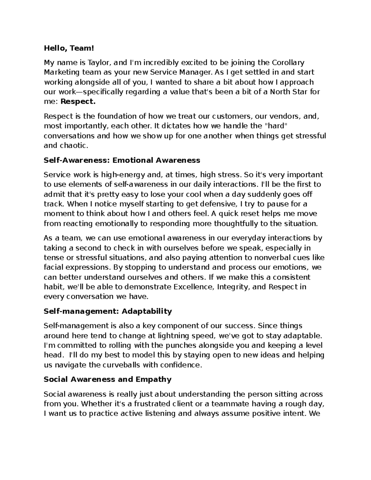 Values-Based Leadership - Task 2: Embracing Respect and Empathy - Studocu