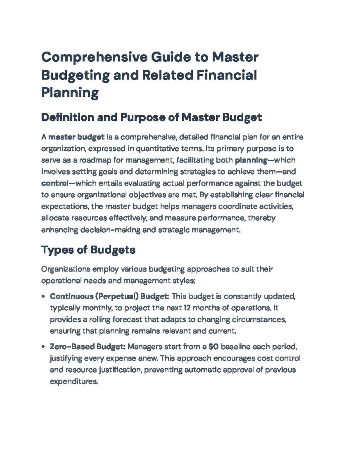 Comprehensive Guide to Master Budgeting and Financial Planning (FIN 101 ...