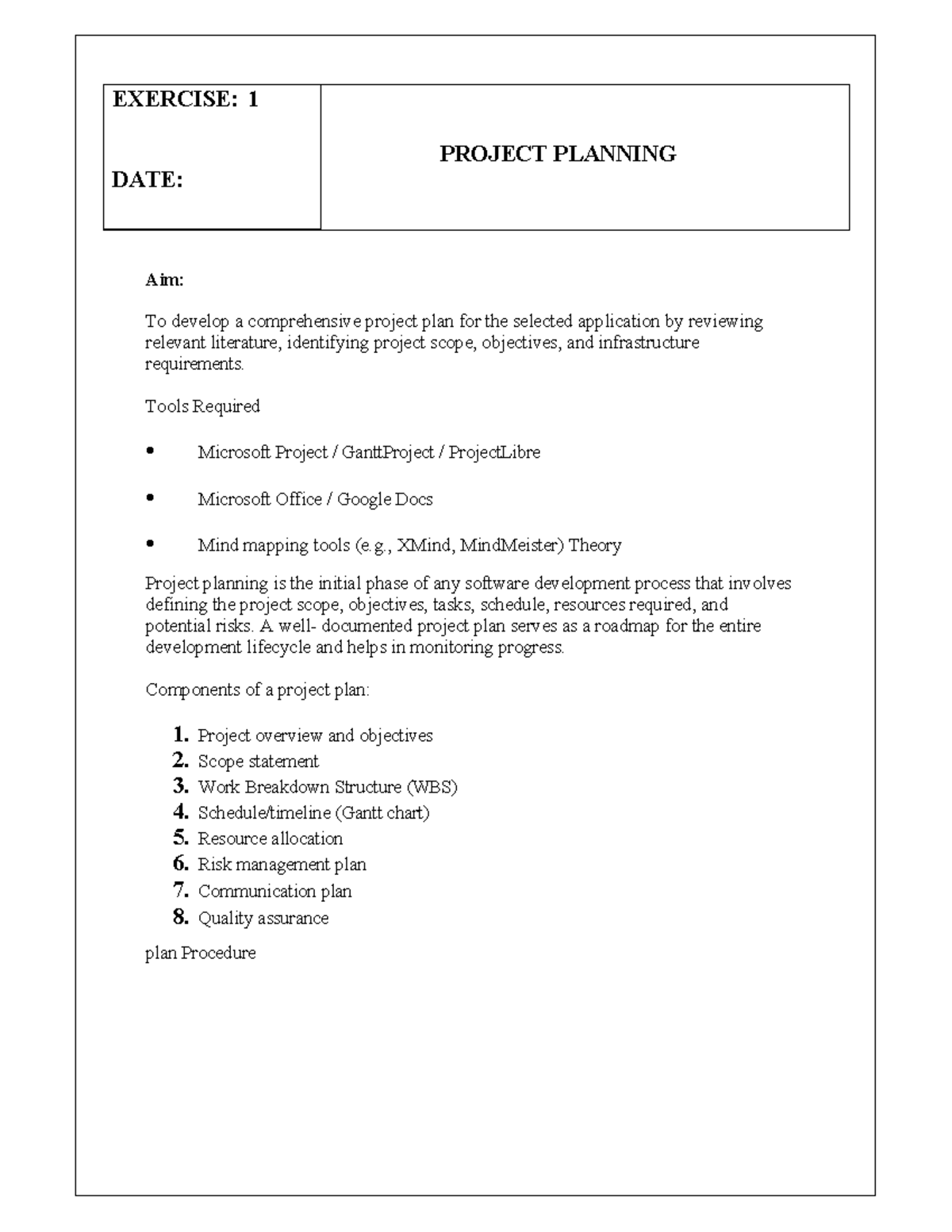 Project Planning and Design for Software Development Lab (EXERCISE: 1 & 3) - Studocu