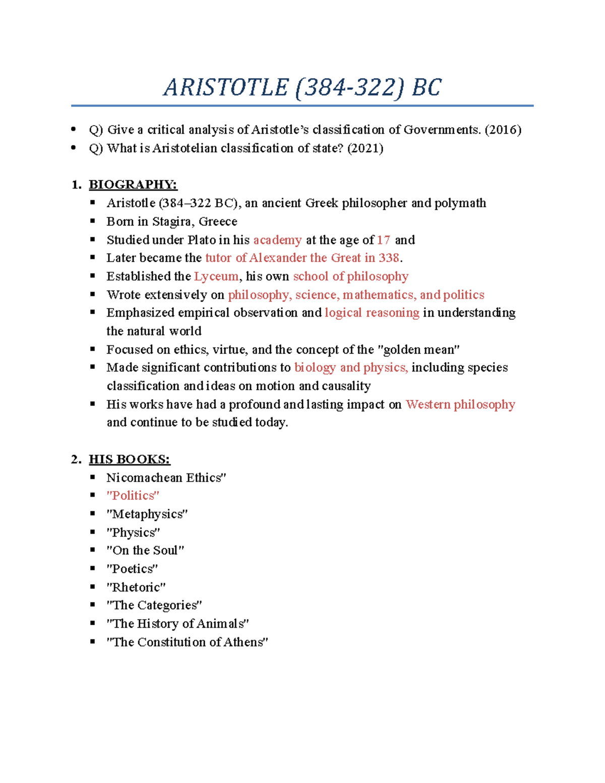 Aristotle's Classification of Governments: Analysis and Impact (POL101 ...