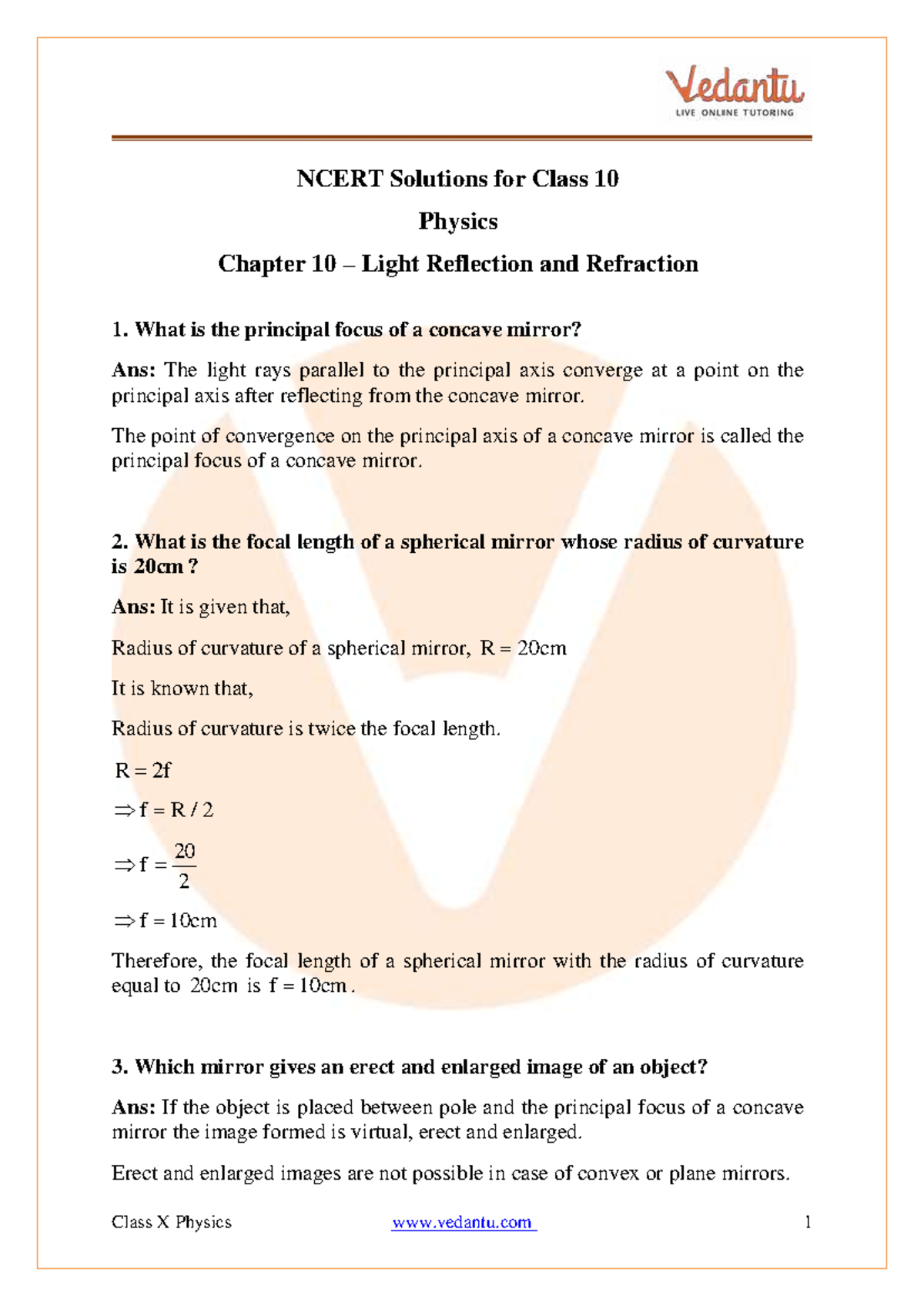 Class 10 Science NCERT Solutions: Chapter 9 Light Reflection ...
