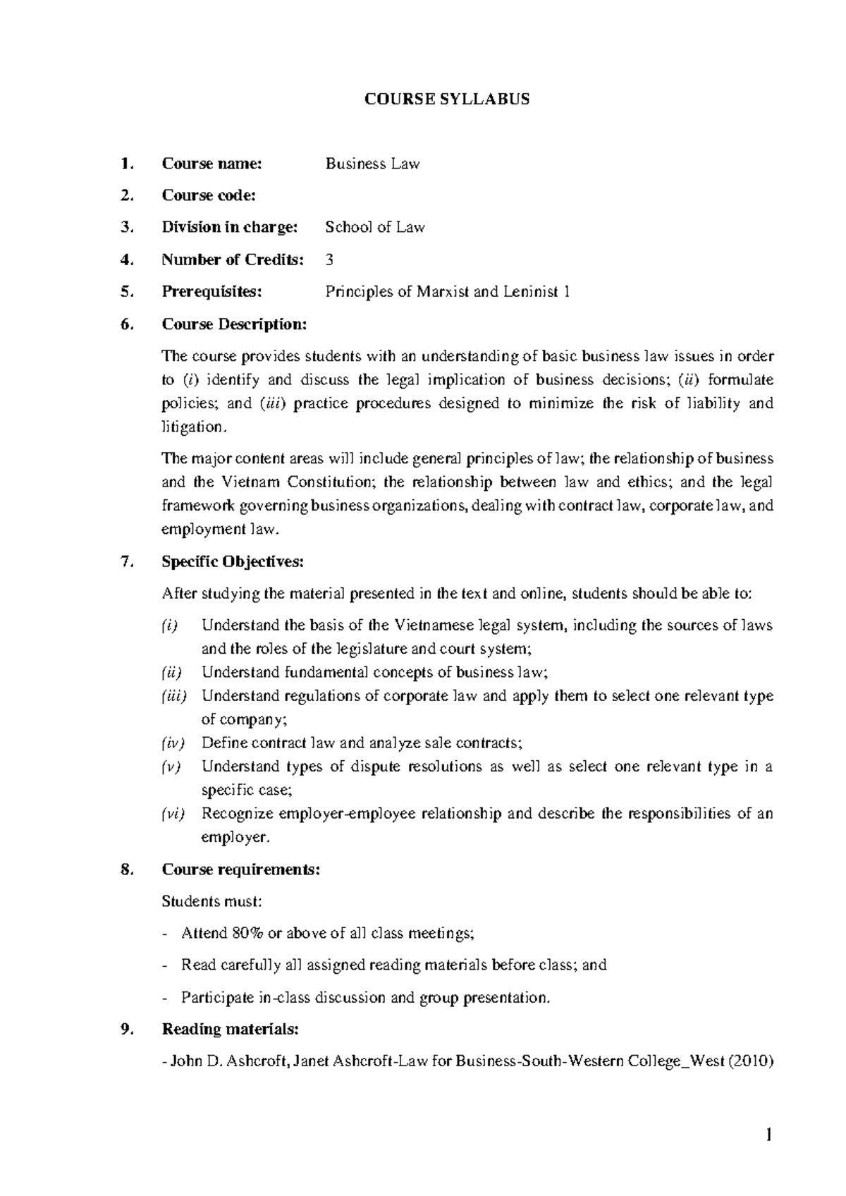 Inbound 9089418024602809636 - COURSE SYLLABUS 1. Course name: Business ...