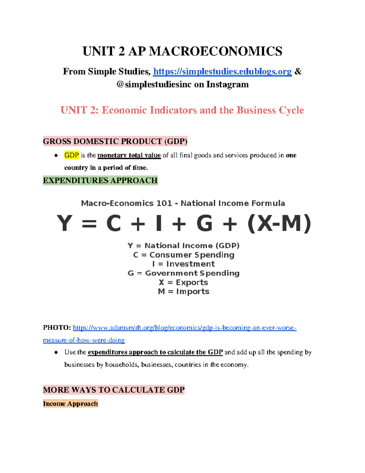 AP Macro Unit 2 Study Guide: Economic Indicators & Business Cycle - Studocu