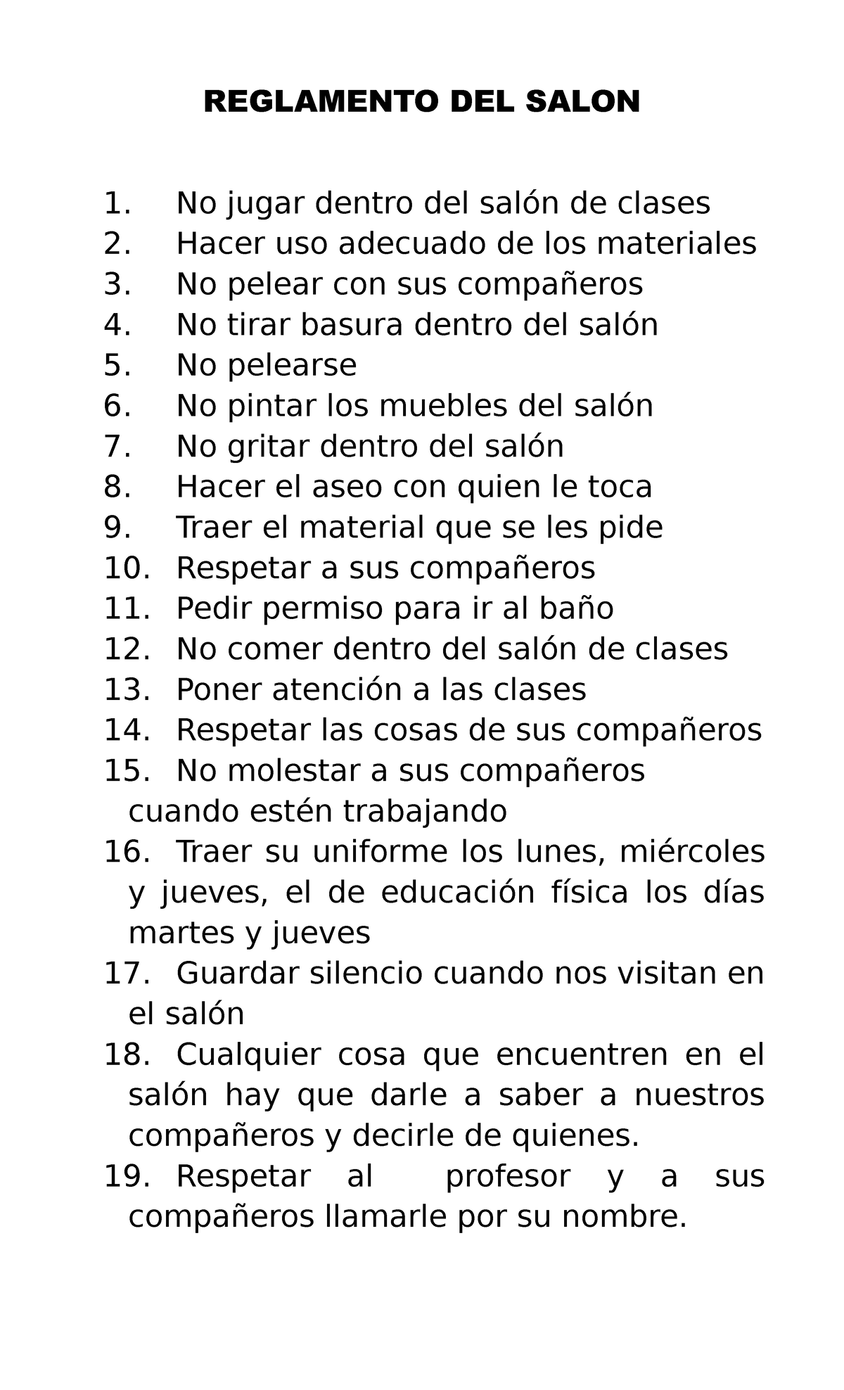 Reglamento del Salón de Clases: Normas y Conducta Estudiantil - Studocu
