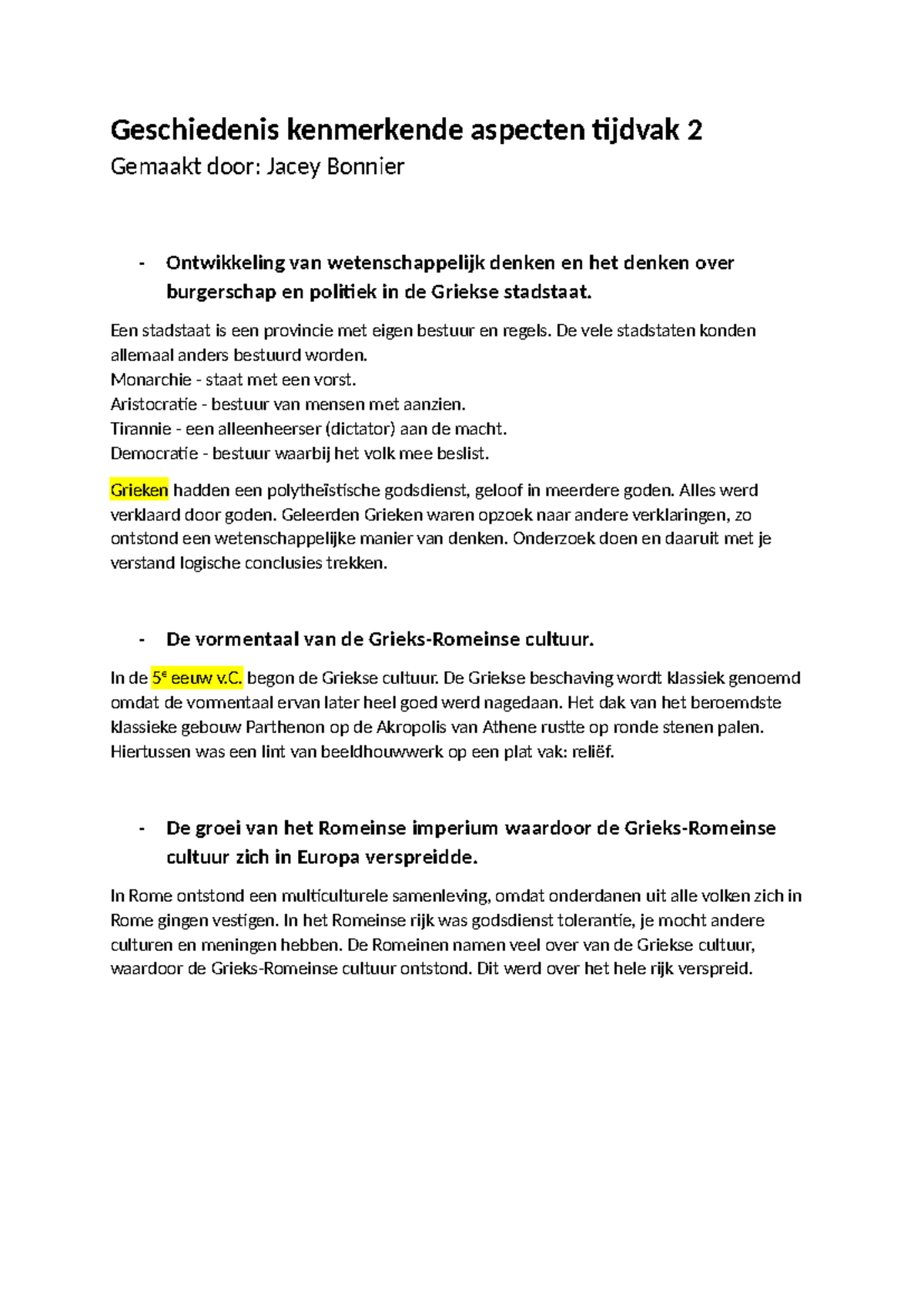 Kenmerkende Aspecten van Tijdvak 2: Griekse en Romeinse Cultuur ...