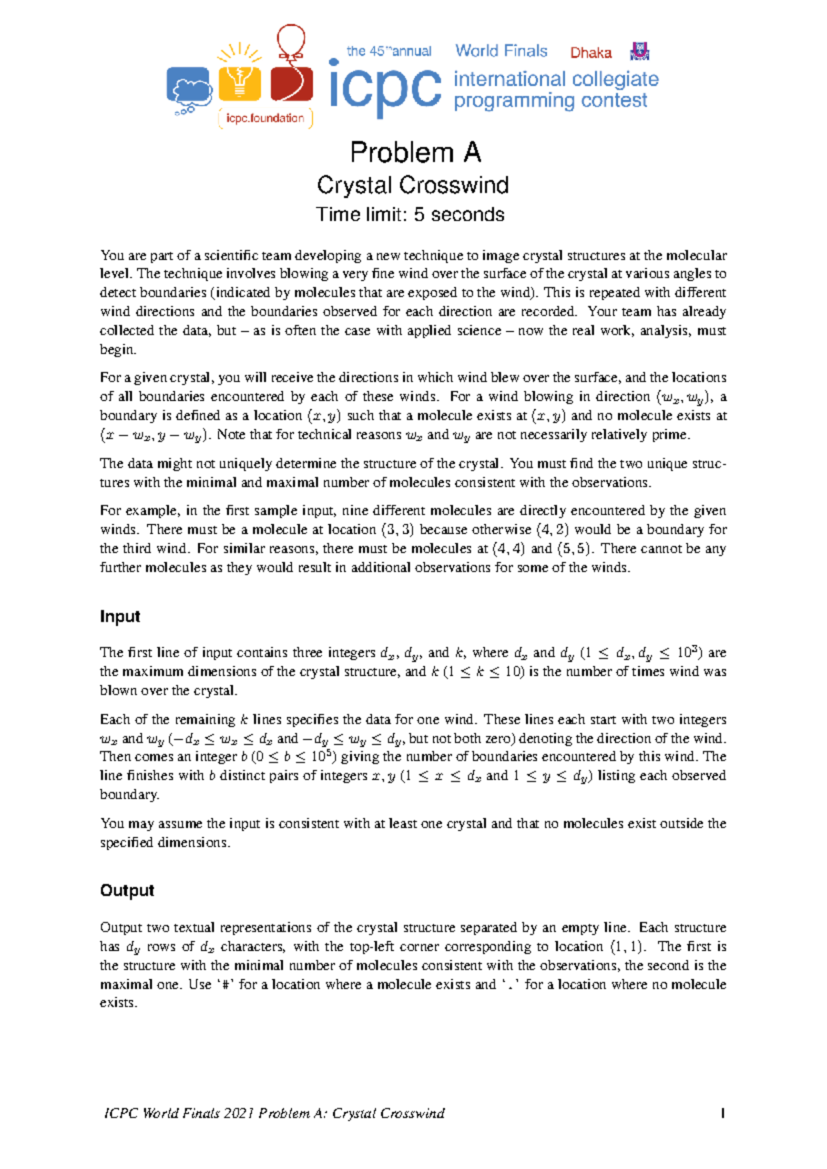 Icpc2021 stu D - ICPC international competition - Problem A Crystal ...