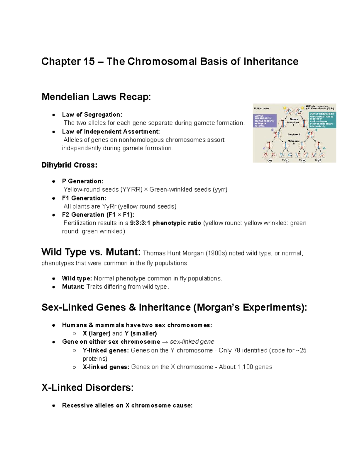 Chapter 15: The Chromosomal Basis of Inheritance - Mendelian Laws ...