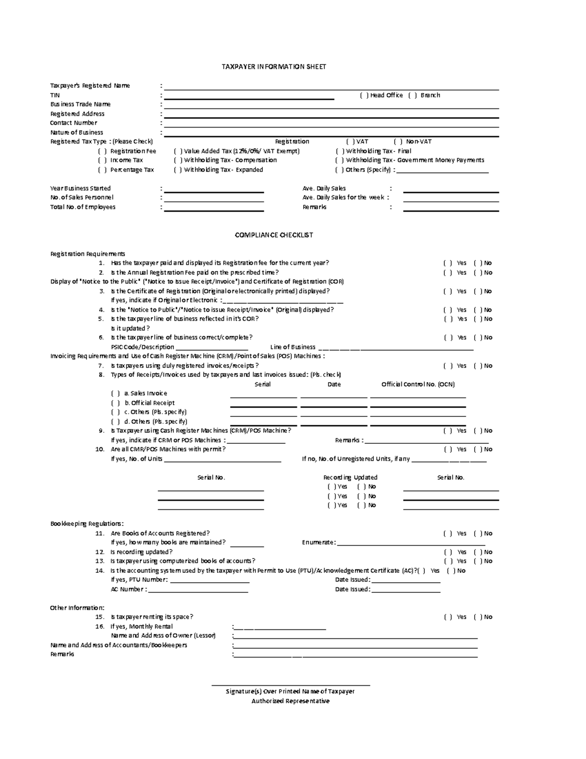 BDO LIFE Tax Mapping Compliance Checklist - Taxpayer Info Sheet - Studocu