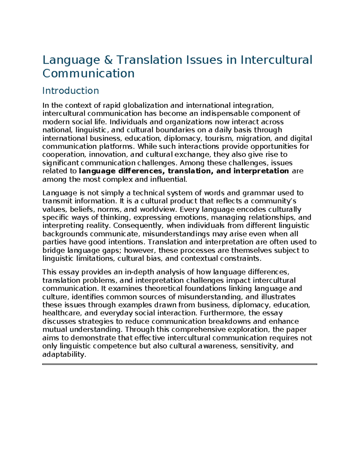 Language & Translation Challenges in Intercultural Communication - Studocu