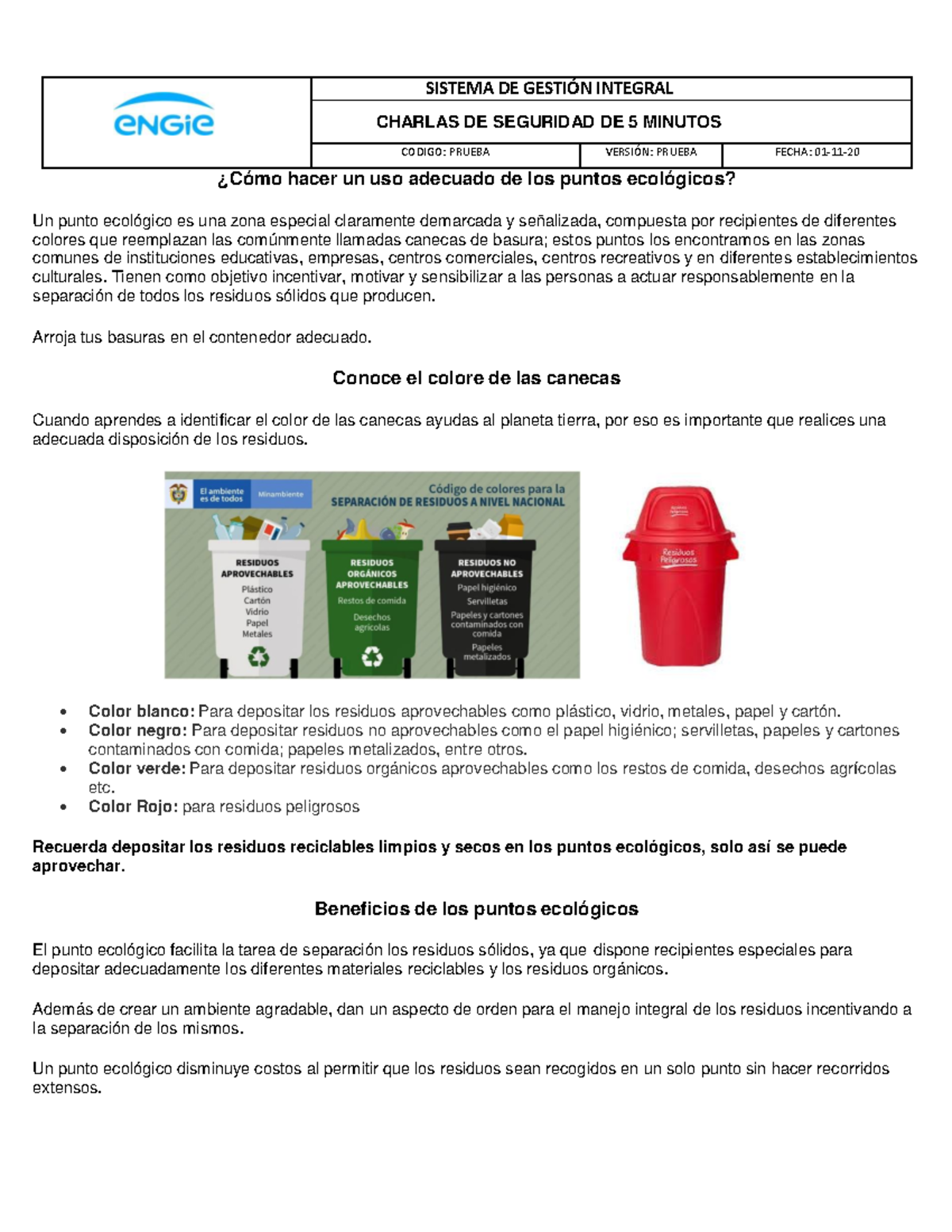 Charla de Seguridad: Uso Adecuado de Puntos Ecológicos en Instituciones ...