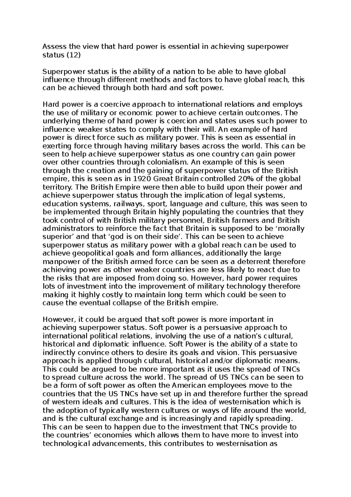 Assessing Hard Power's Role in Achieving Superpower Status (12) - Studocu
