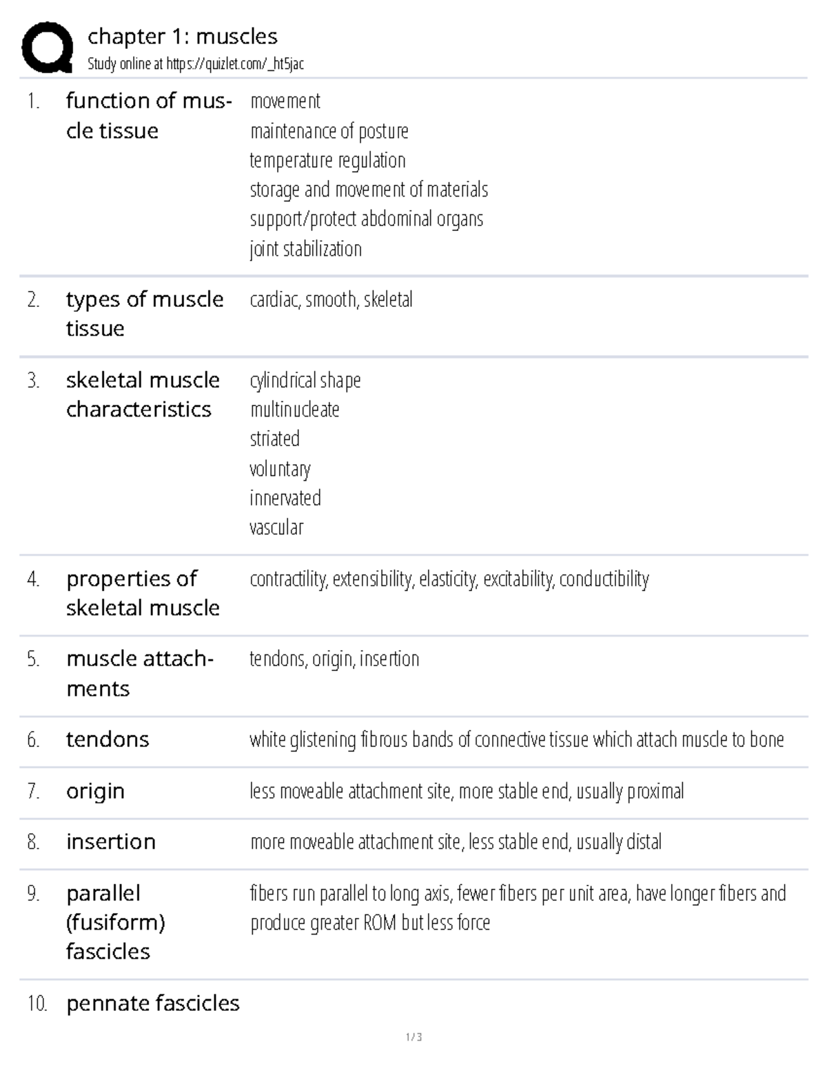 Chapter 1: Muscle Tissue Overview - Functions, Types & Characteristics ...
