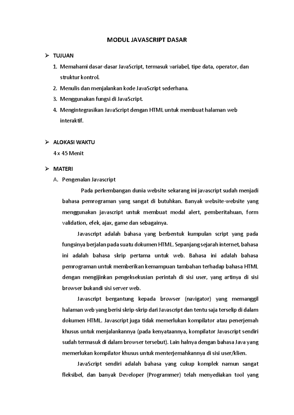 Modul JS - Dasar Pemrograman JavaScript untuk Website Interaktif - Studocu