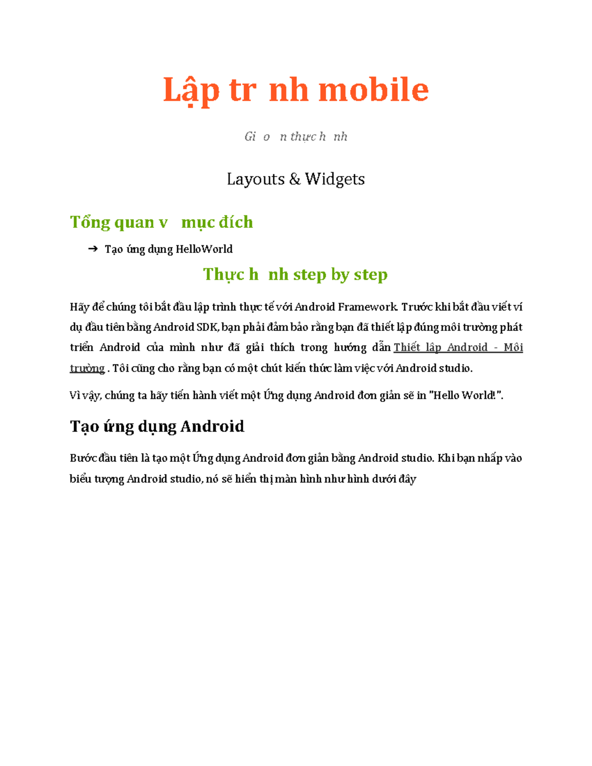 Hướng dẫn Thực hành Lập trình Mobile: Layouts & Widgets (MOB101) - Studocu