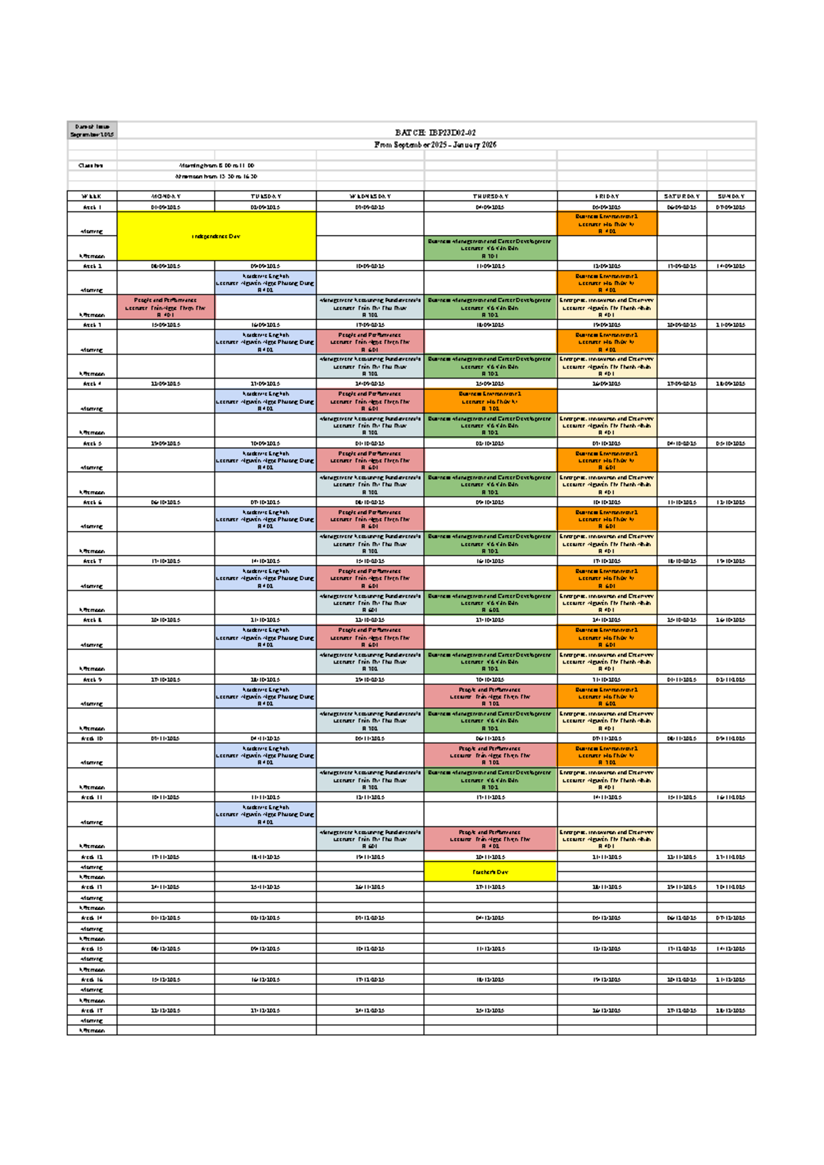 IBP23D02-02 - Class Schedule and Important Dates (Sept-Dec 2025) - Studocu